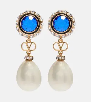 Valentino Garavani Vlogo Embellished Drop Earrings - Blue