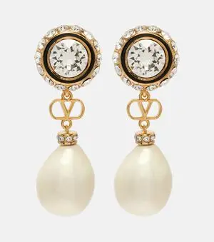 Valentino Garavani Vlogo Embellished Drop Earrings - Gold