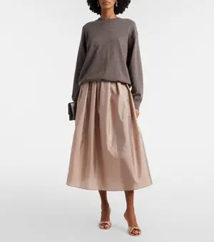 Max Mara Effetto Pleated Taffeta Midi Skirt - Pink