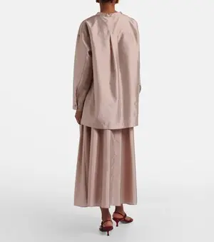 Max Mara Effetto Pleated Taffeta Midi Skirt - Pink