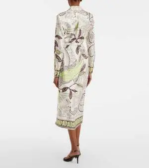Tory Burch Belted Printed Silk Midi Dress