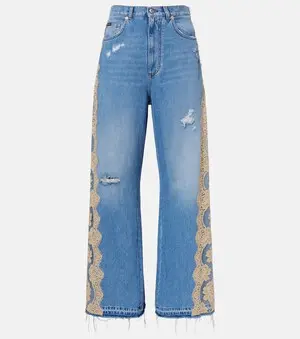 Dolce & Gabbana Lace-trimmed Wide-leg Jeans