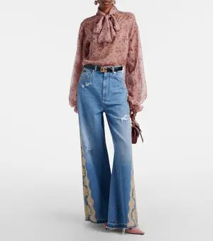 Dolce & Gabbana Lace-trimmed Wide-leg Jeans