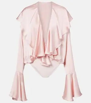 Norma Kamali Ruffled Satin Bodysuit