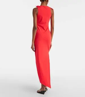 Coperni Floral-applique Asymmetric Jersey Maxi Dress