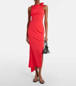 Coperni Floral-applique Asymmetric Jersey Maxi Dress