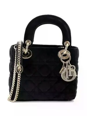 Dior Lady Cannage Quilt Velvet Chain Bag With Crystal Charms