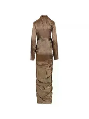 Rick Owens Long-sleeve Maxi Dress With Tie Detail - Brown