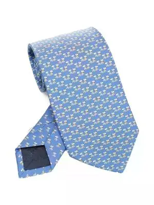 FERRAGAMO Printed Silk Neck Tie - Blue