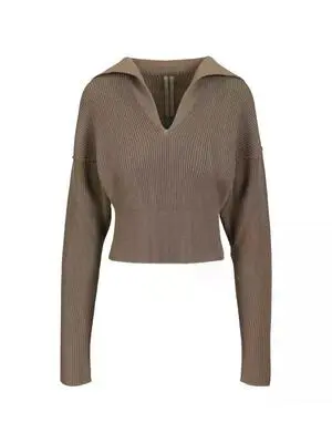 Rick Owens Ribbed V-neck Cropped Sweater - Brown