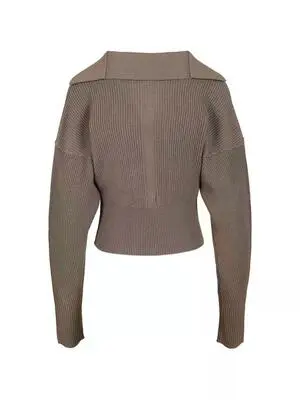 Rick Owens Ribbed V-neck Cropped Sweater - Brown