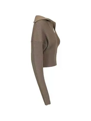 Rick Owens Ribbed V-neck Cropped Sweater - Brown