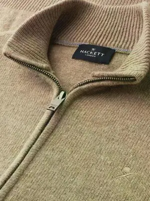 HACKETT LONDON Ribbed Knit Zip Cardigan - Neutrals