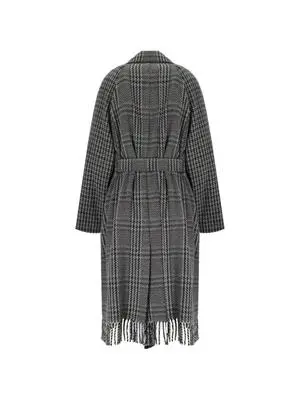 Max Mara Checked Fringed Coat - Grey