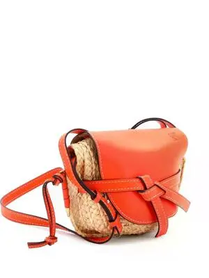 Loewe Gate Leather And Raffia Shoulder Bag - Neutrals