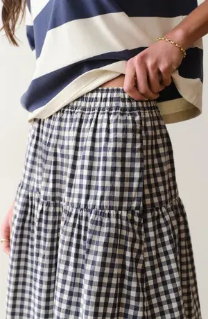 Marine Layer Gia Pima Cotton Gingham Skirt - Navy Gingham