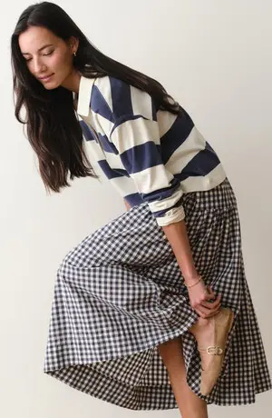 Marine Layer Gia Pima Cotton Gingham Skirt - Navy Gingham