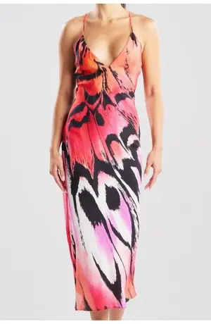 Natori Butterfly Linen Blend Slip Dress