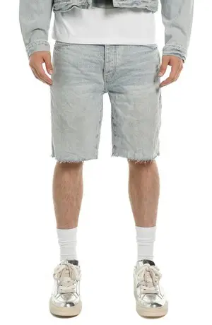 PURPLE BRAND Raw Hem Denim Shorts - Light Indigo
