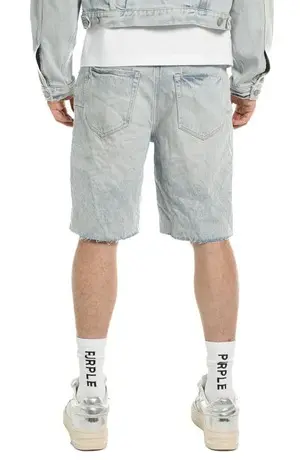 PURPLE BRAND Raw Hem Denim Shorts - Light Indigo