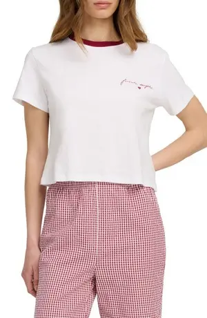 FAVORITE DAUGHTER Signature Crop Graphic T-Shirt Off White/raspberry