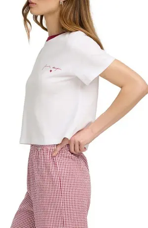 FAVORITE DAUGHTER Signature Crop Graphic T-shirt - Off White/raspberry