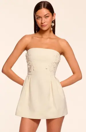Ramy Brook Floral Appliqué Strapless Mini Dress