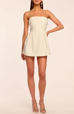 Ramy Brook Floral Appliqué Strapless Mini Dress