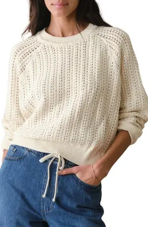 Marine Layer Mina Pointelle Cotton Sweater - Cream