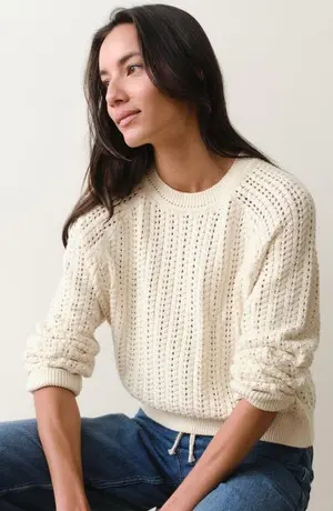 Marine Layer Mina Pointelle Cotton Sweater - Cream