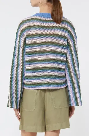 Max Mara Epica Stripe Open Stitch Linen Sweater - Blue Multicolour