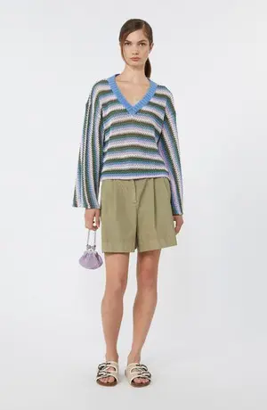 Max Mara Epica Stripe Open Stitch Linen Sweater - Blue Multicolour
