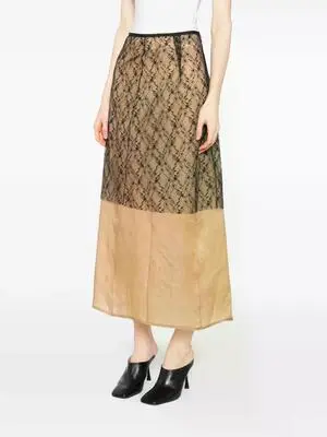 YEAREAST Lace-panel Midi Skirt