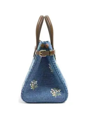 Valentino Garavani Antibes Small Embroidered Denim Shopping Bag - Blue