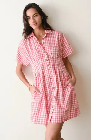 Marine Layer Nova Pima Cotton Gingham Mini Shirtdress