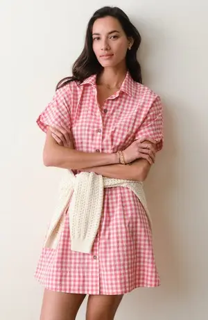 Marine Layer Nova Pima Cotton Gingham Mini Shirtdress