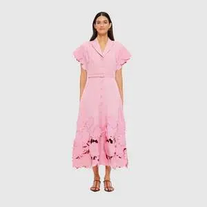 LEO LIN Aubrey Appliqué Midi Dress - Flamingo