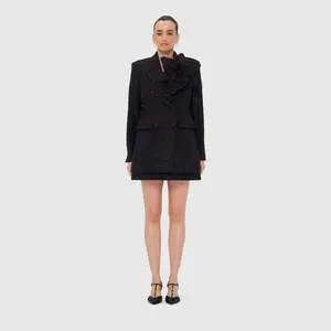 LEO LIN Jazlyn Tweed Blazer With Floral Embellishment - Ebony