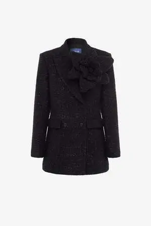 LEO LIN SHOPIFY Jazlyn Tweed Blazer With Floral Embellishment - Ebony
