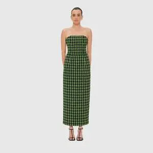 LEO LIN Rayna Tweed Bustier Maxi Dress - Houndstooth