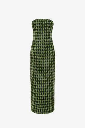 LEO LIN Rayna Tweed Bustier Maxi Dress - Houndstooth