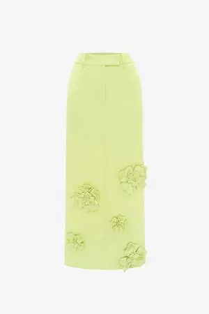 LEO LIN Olivia Petal Maxi Skirt - Chartreuse
