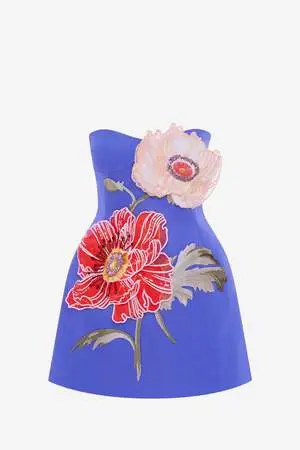 LEO LIN SHOPIFY Rosario Appliqué Bustier Mini Dress - Lapis