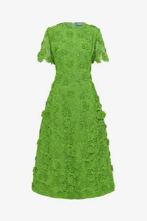 LEO LIN Caroline Lace Short Sleeve Midi Dress - Fern