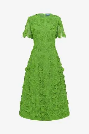 LEO LIN SHOPIFY Caroline Lace Short Sleeve Midi Dress - Fern