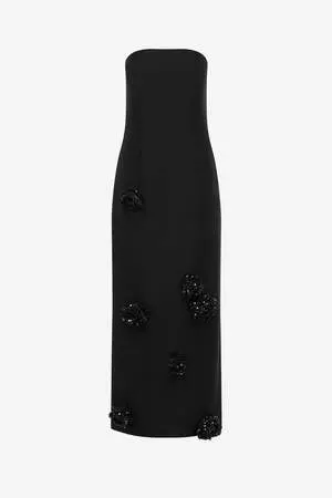 LEO LIN SHOPIFY Rayna Embellished Wool Blend Bustier Maxi Dress - Ebony
