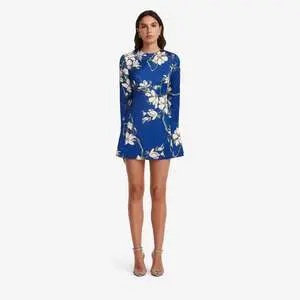 LEO LIN Aliza Long Sleeve Petal Mini Dress - Midnight Magnolia Print