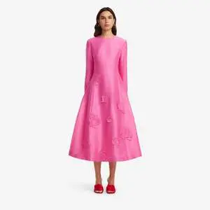 LEO LIN Amira Long Sleeve Petal Midi Dress - Fuchsia