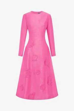 LEO LIN Amira Long Sleeve Petal Midi Dress - Fuchsia
