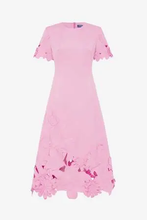 LEO LIN Appliqué Midi Dress - Flamingo
